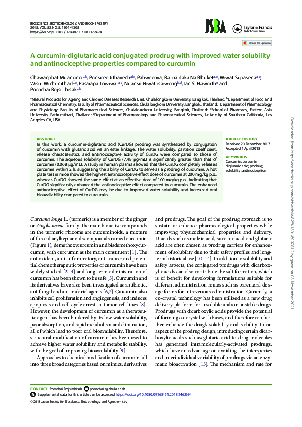 (PDF) A curcumin-diglutaric acid conjugated prodrug with improved water ...