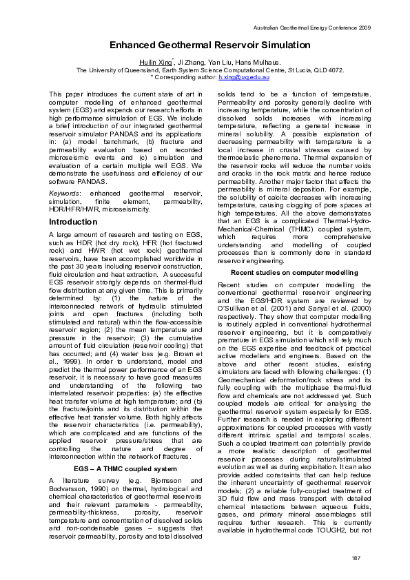 (PDF) Enhanced geothermal reservoir simulation