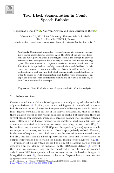 (PDF) Segmentation of Text in Comic Speech Bubbles