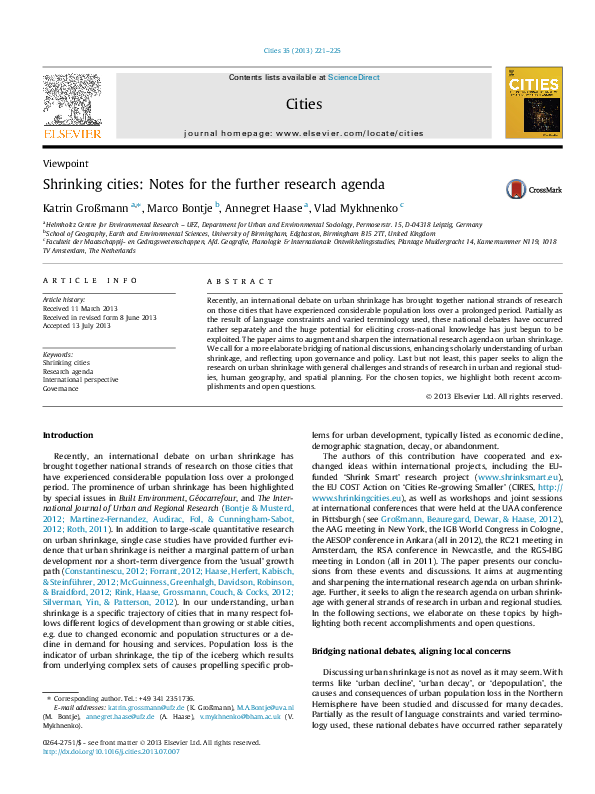 (PDF) Shrinking cities: Notes for the further research agenda