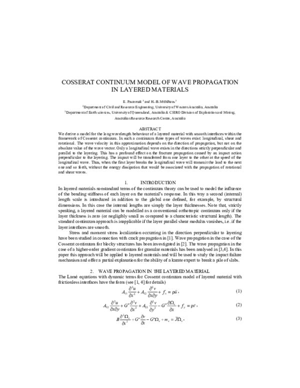 (PDF) Cosserat Continuum Model of Wave Propagation in Layered Materials
