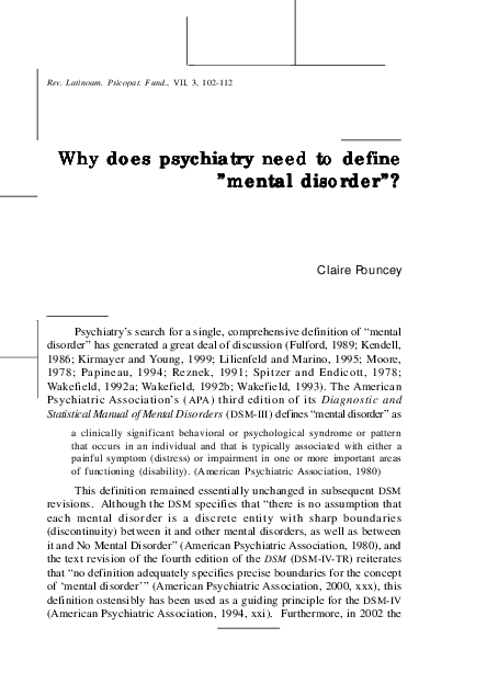 (PDF) Why does psychiatry need to define ”mental disorder”?