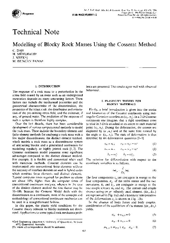 (PDF) Modelling of blocky rock masses using the Cosserat method