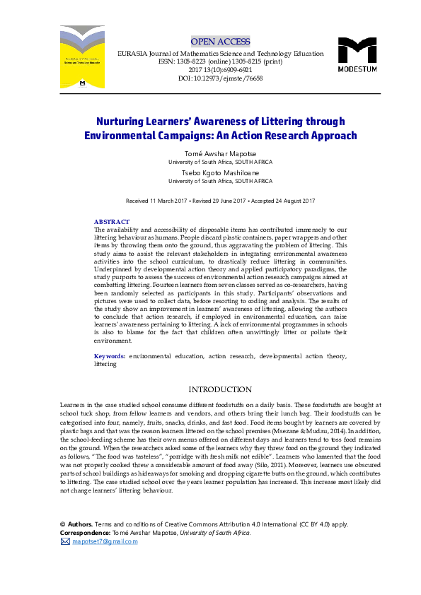 (PDF) Nurturing Learners’ Awareness of Littering through Environmental ...