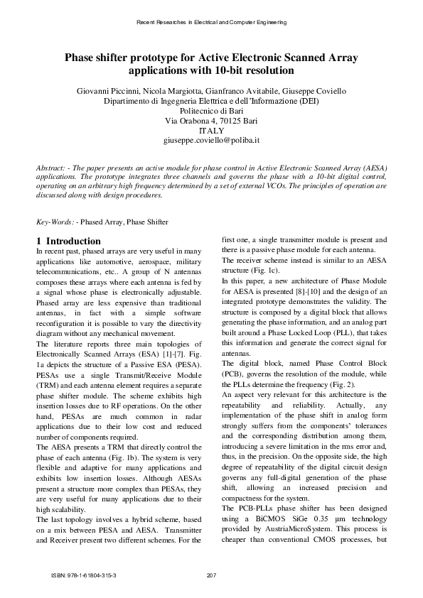(PDF) Phase shifter prototype for Active Electronic Scanned Array applications with 10-bit ...