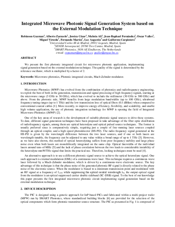 (PDF) Integrated Microwave Photonic Signal Generation System based on ...