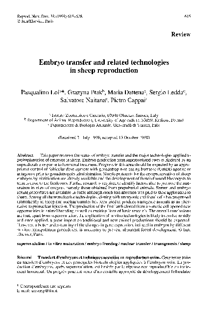 (PDF) Embryo transfer and related technologies in sheep reproduction