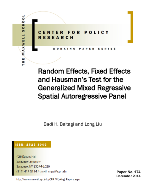 Pdf Random Effects Fixed Effects And Hausmans Test For The Generalized Mixed Regressive