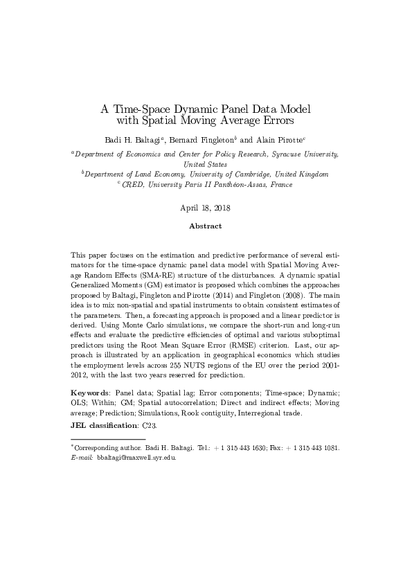 (PDF) A time-space dynamic panel data model with spatial moving average ...