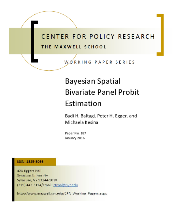 (PDF) Bayesian Spatial Bivariate Panel Probit Estimation