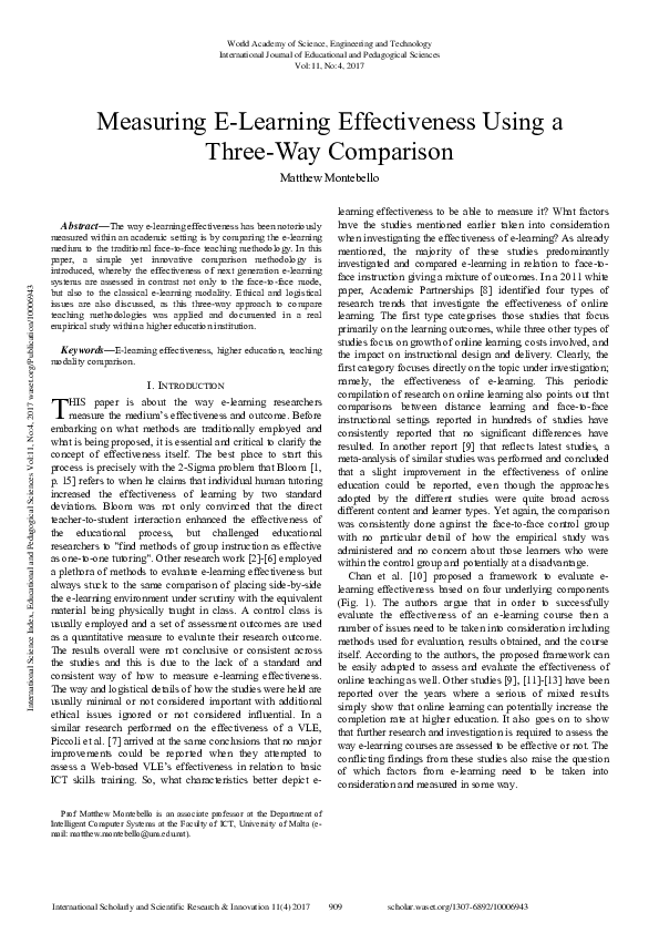 (PDF) Measuring E-Learning Effectiveness Using a Three-Way Comparison