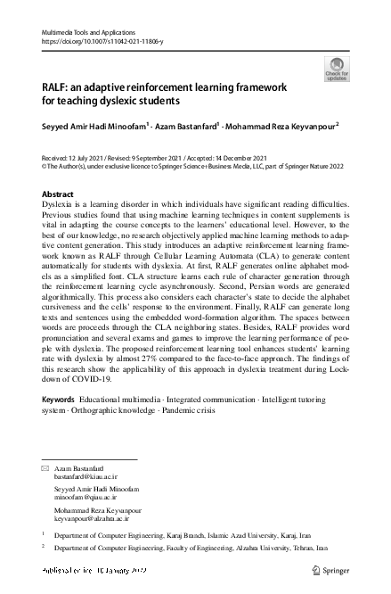 (PDF) RALF: an adaptive reinforcement learning framework for teaching dyslexic students