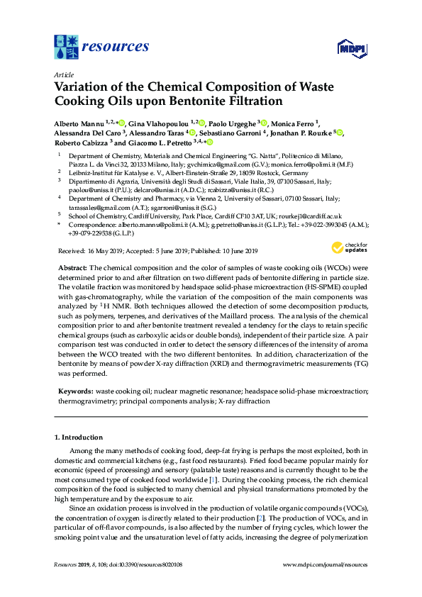 (PDF) Variation of the Chemical Composition of Waste Cooking Oils upon ...