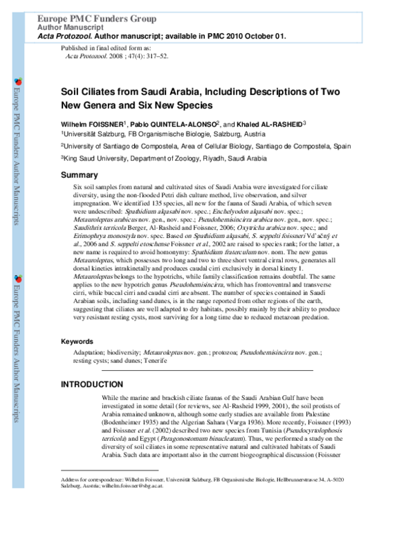 (PDF) Soil Ciliates from Saudi Arabia, Including Descriptions of Two ...