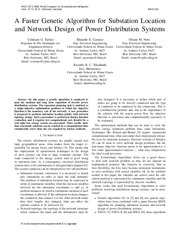 (PDF) A faster genetic algorithm for substation location and network design of power ...
