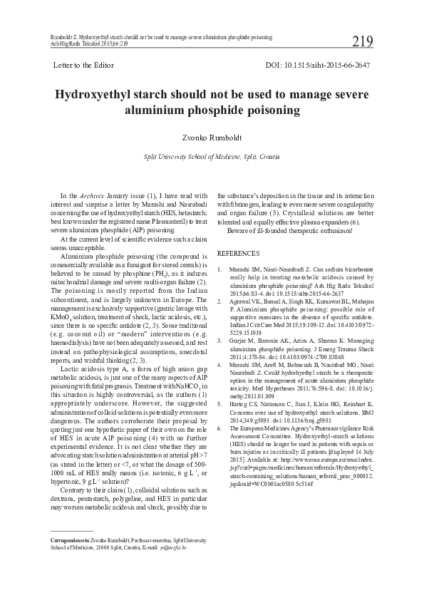 (PDF) Hydroxyethyl starch should not be used to manage severe aluminium ...