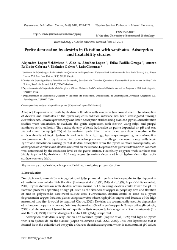 (PDF) Pyrite depression by dextrin in flotation with xanthates ...