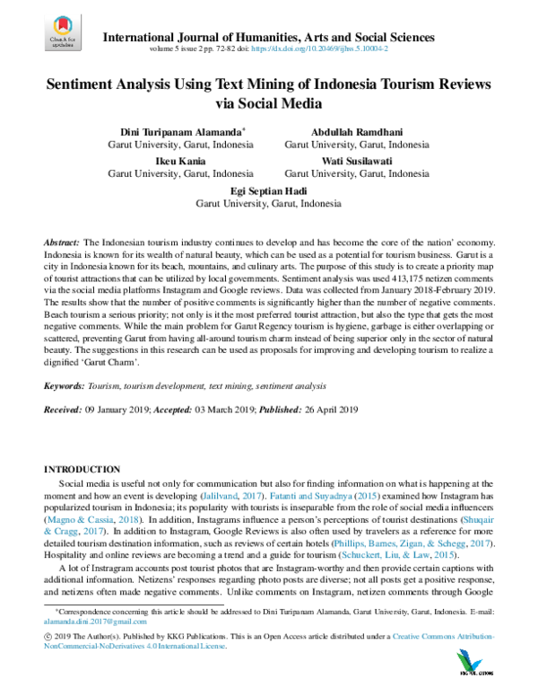 (PDF) Analyzing Indonesian Tourism Sentiment via Social Media