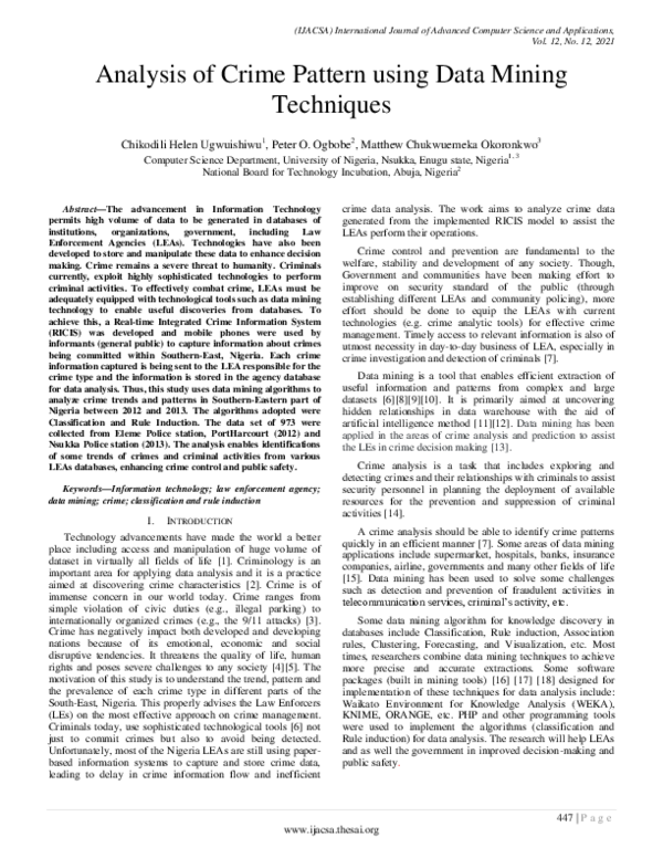 (PDF) Analysis of Crime Pattern using Data Mining Techniques