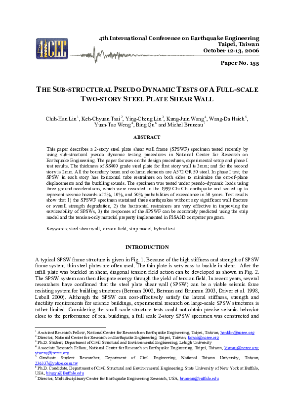 Pdf The Sub Structural Pseudo Dynamic Tests Of A Full Scale