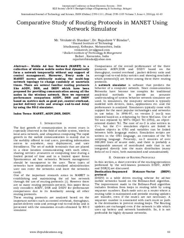(PDF) Comparative Study of Routing Protocols in MANET Using Network Simulator