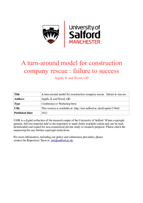 (PDF) A turn-around model for construction company rescue : failure to ...