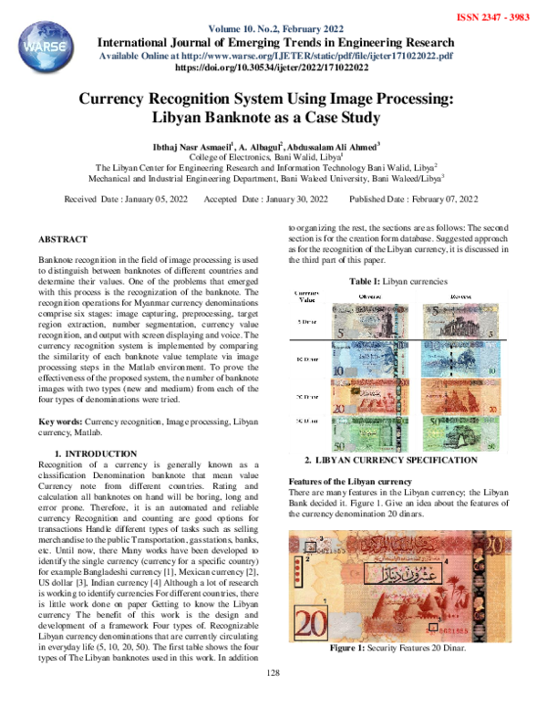 Pdf Currency Recognition System Using Image Processing Libyan