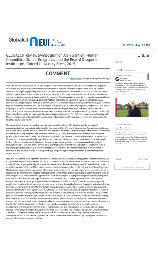 (PDF) Review Symposium on Alan Gamlen, Human Geopolitics