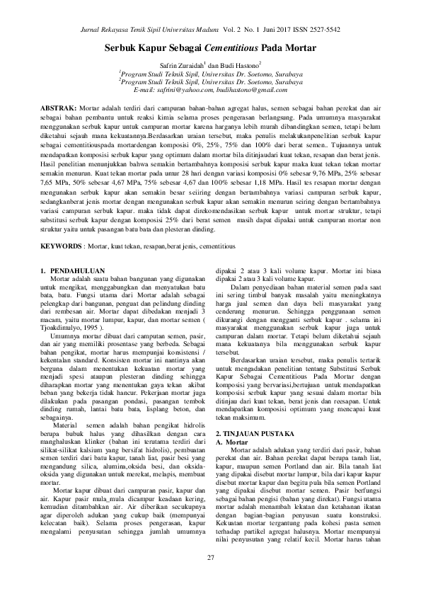 (PDF) Serbuk Kapur Sebagai Cementitious Pada Mortar