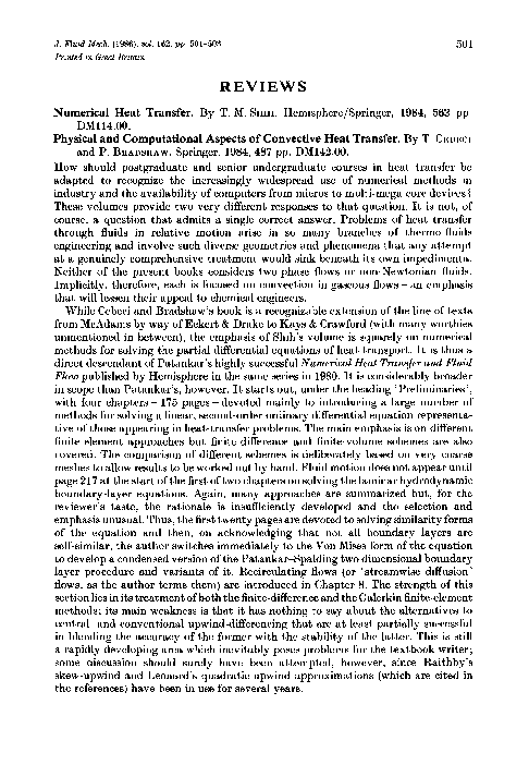Pdf Numerical Heat Transfer By T M S Hih Hemisphere Springer