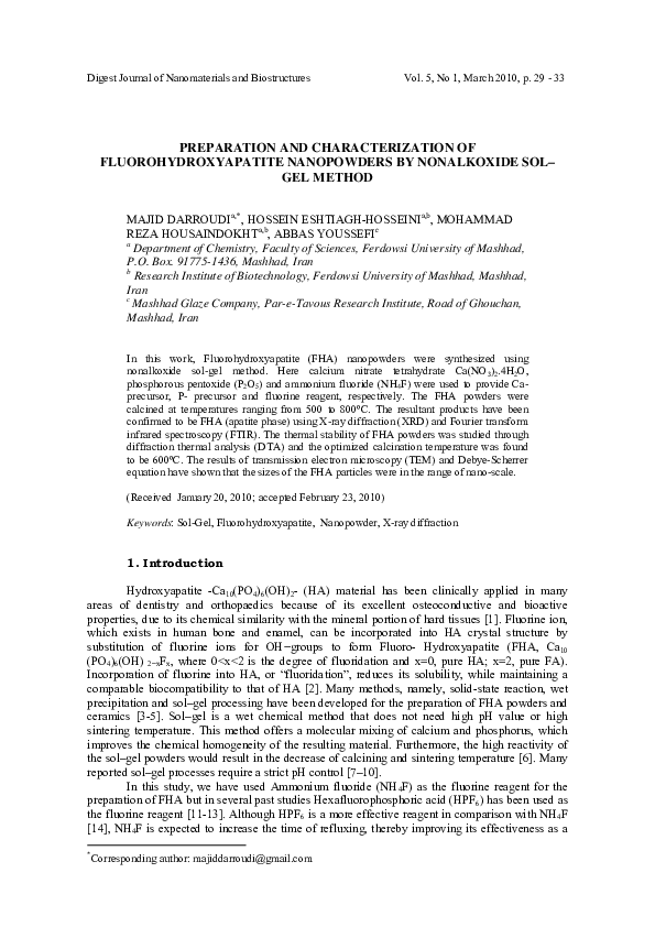 (PDF) Preparation and Characterization of Fluorohydroxyapatite ...