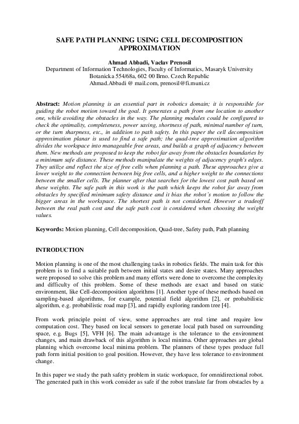 Pdf Safe Path Planning Using Cell Decomposition Approximation