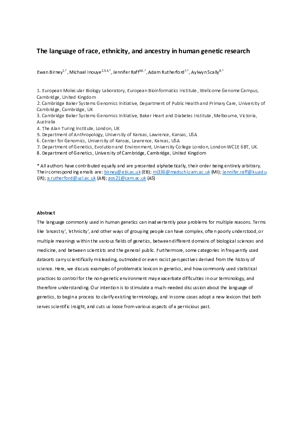 (PDF) The language of race, ethnicity, and ancestry in human genetic ...