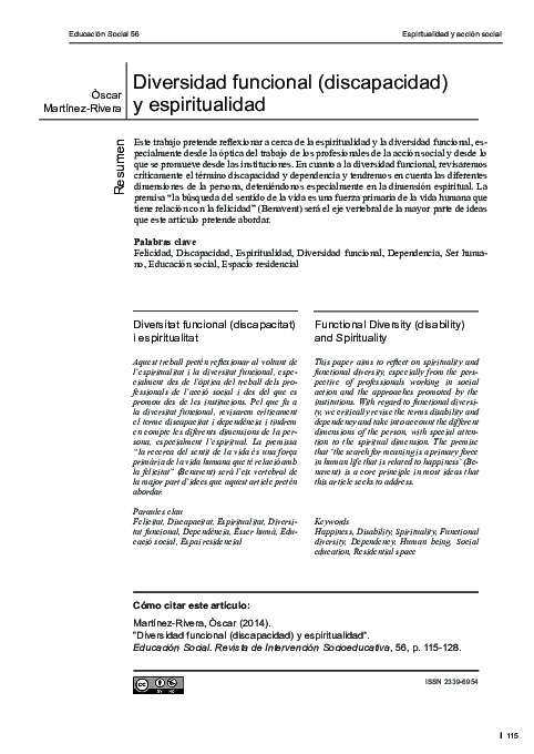 (PDF) Diversidad funcional (discapacidad) y espiritualidad | Oscar Martinez-Rivera - Academia.edu