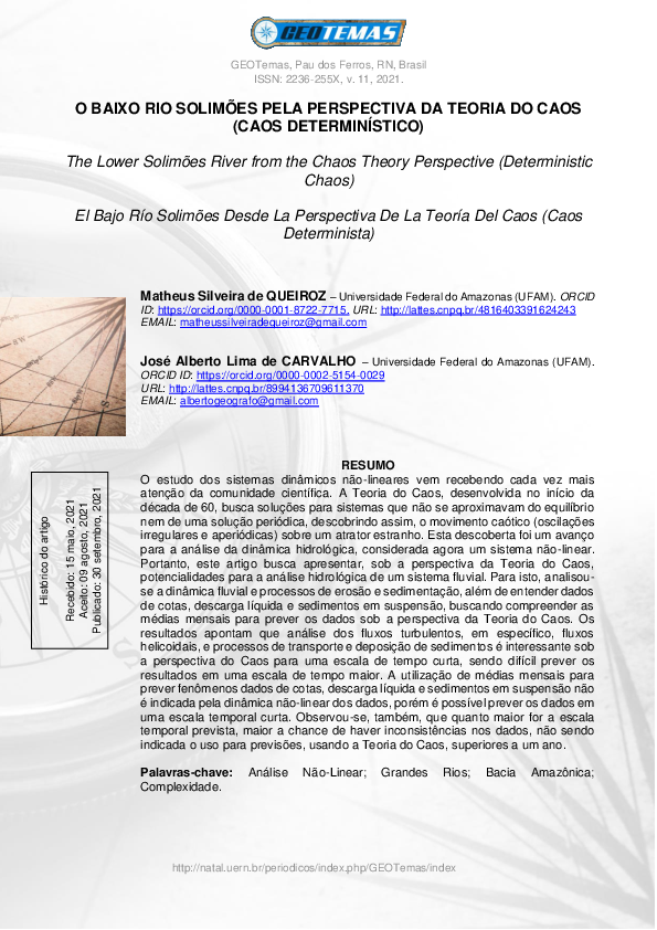 (PDF) O BAIXO RIO SOLIMÕES PELA PERSPECTIVA DA TEORIA DO CAOS (CAOS DETERMINÍSTICO)