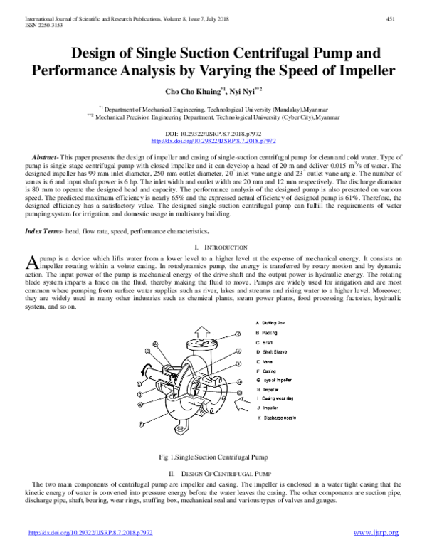 (PDF) Design of Single Suction Centrifugal Pump and Performance ...