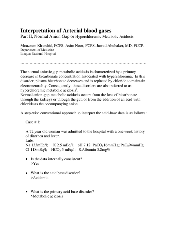 (PDF) Interpretation of Arterial blood gases