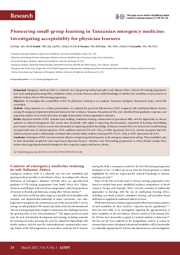 (PDF) Pioneering small-group learning in Tanzanian emergency medicine ...