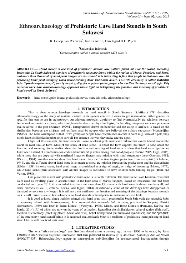 (PDF) Ethnoarchaeology of Prehistoric Cave Hand Stencils in South Sulawesi