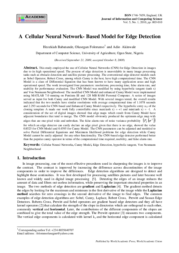 (PDF) A Cellular Neural Network-Based Model for Edge Detection