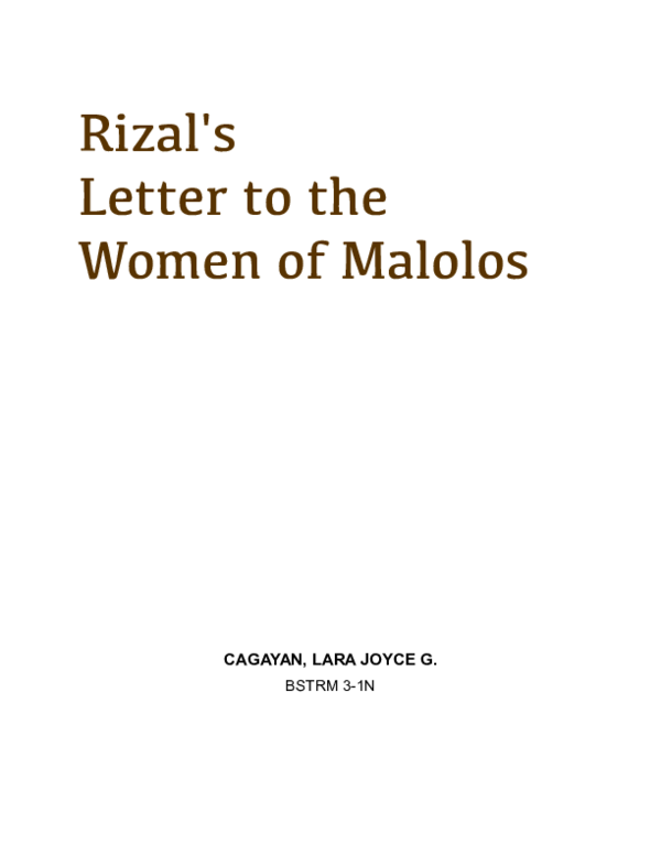 (PDF) Rizal's Letter To the Women of Malolos