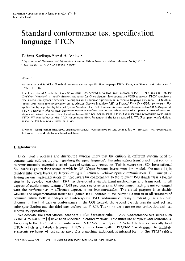 (PDF) Standard conformance test specification language TTCN | Behcet ...