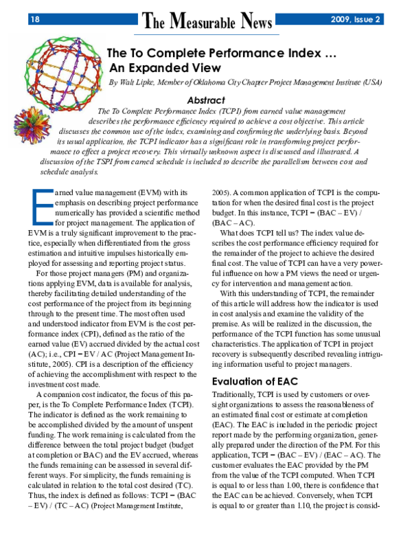 (PDF) The To Complete Performance Index … An Expanded View
