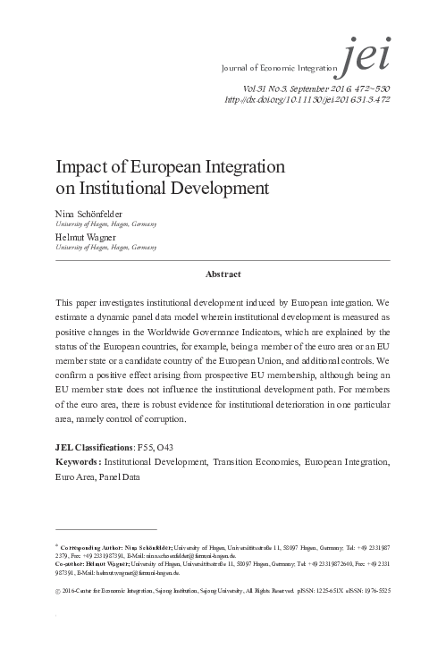 (PDF) Impact of European Integration on Institutional Development jei