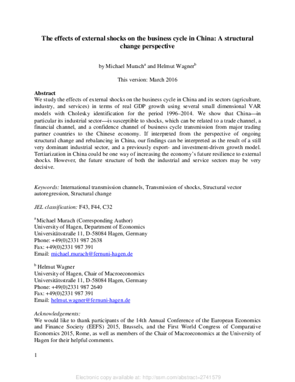 (PDF) The Effects of External Shocks on the Business Cycle in China: A ...