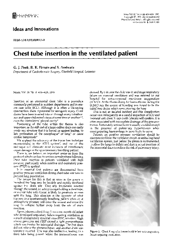 (PDF) Chest tube insertion in the ventilated patient