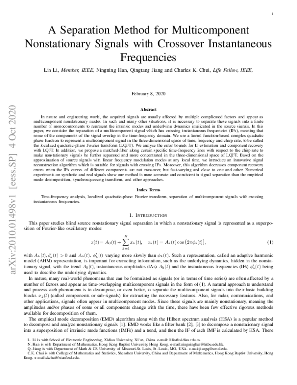 (PDF) A Separation Method for Multicomponent Nonstationary Signals with Crossover Instantaneous ...