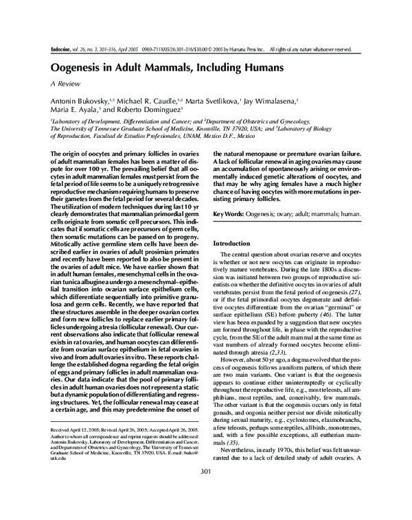 (PDF) Oogenesis in Adult Mammals, Including Humans: A Review
