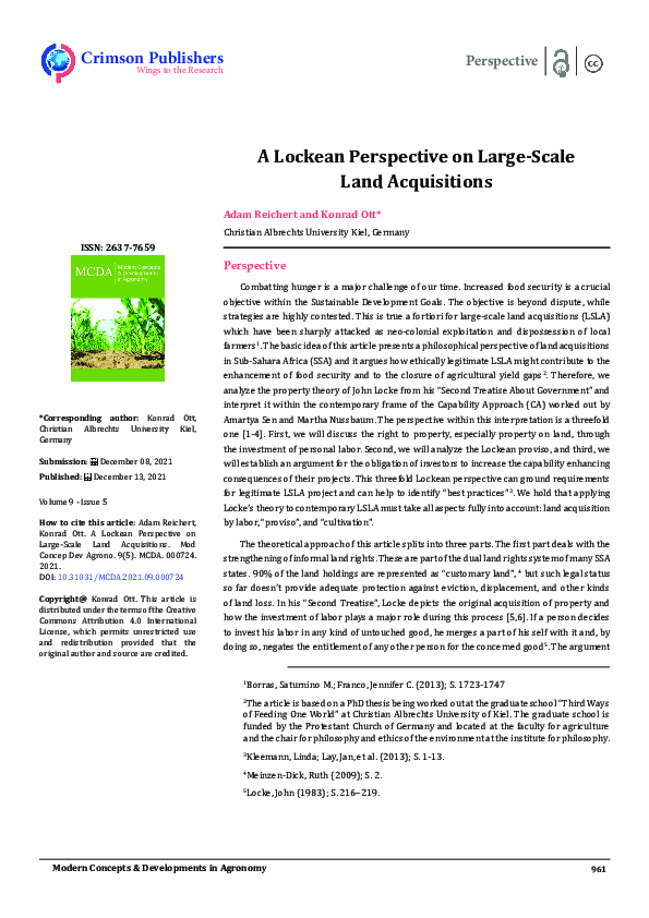 (PDF) A Lockean Perspective on Large-Scale Land Acquisitions