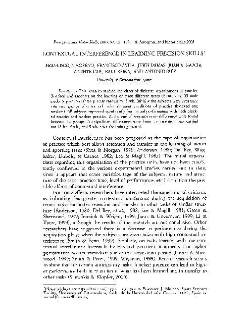 (PDF) Contextual Interference in Learning Precision Skills